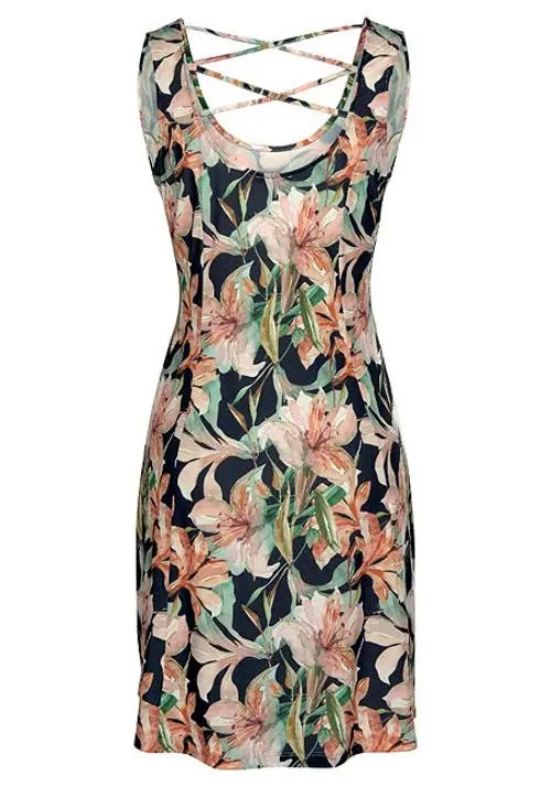LASCANA Floral Print Mini Dress With Strappy Back
