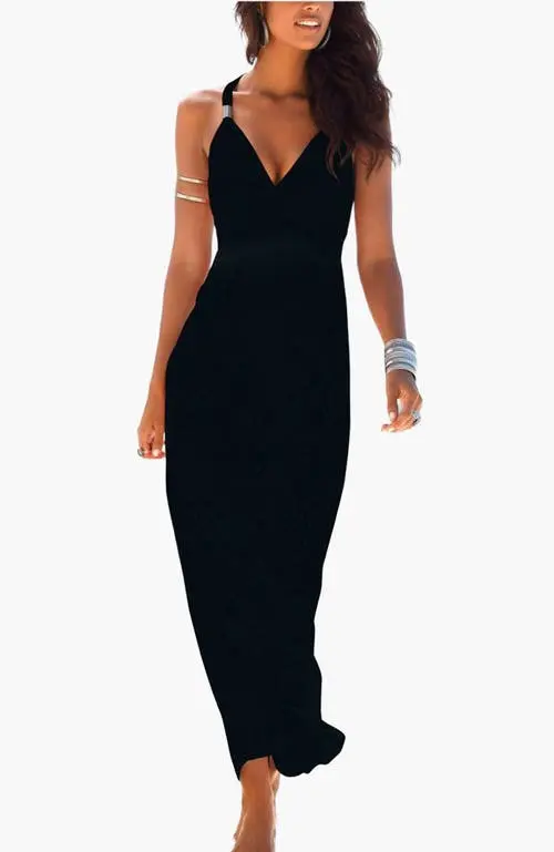 LASCANA Sleeveless Maxi Dress With Decorative Shoulder Straps - Black