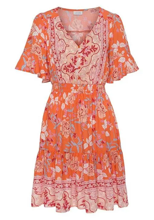 LASCANA Tiered Short Sleeve Dress