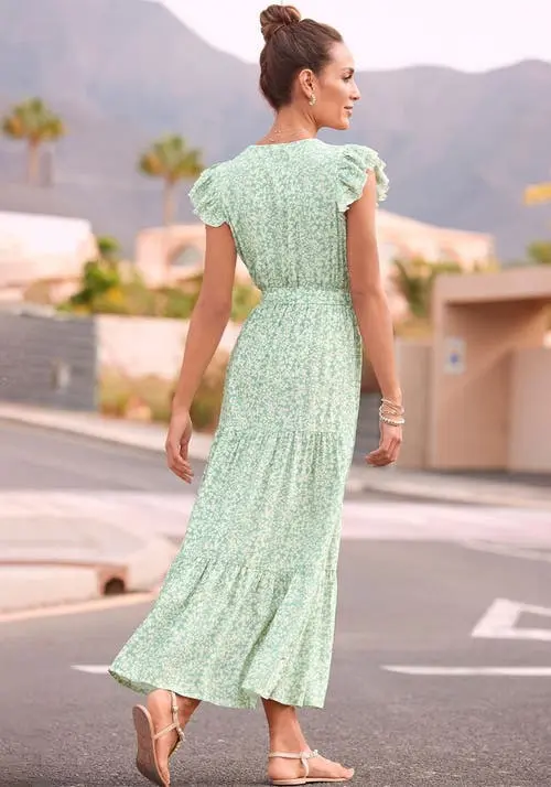 LASCANA Flutter Sleeve Maxi Dress