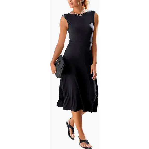 LASCANA Lace Accent V-back Dress - Black