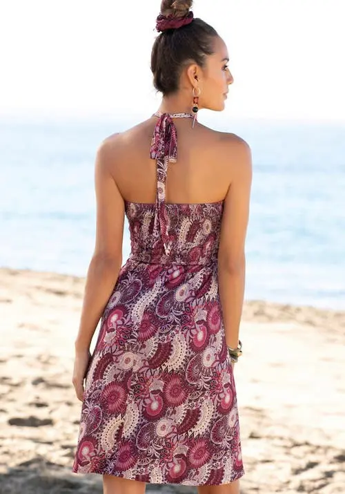 LASCANA Printed Halter Neck Dress - Purple Multi