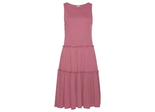 LASCANA Sleeveless Tiered Dress With Ruffled Trim - Mauve