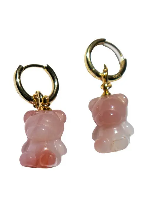 SEREE Bear Agate Charm Hoop Earrings - Pink