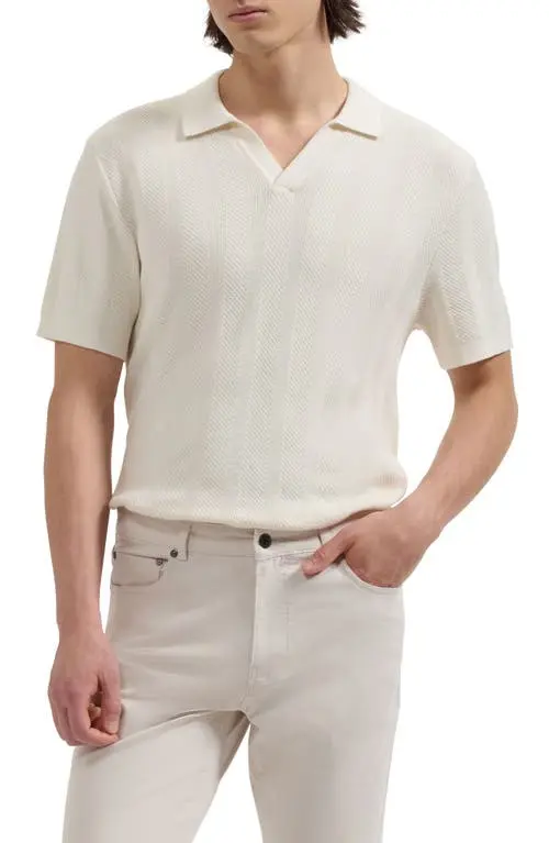 Bugatchi Johnny Collar Basket Stitch Cotton Blend Short Sleeve Sweater - Ivory