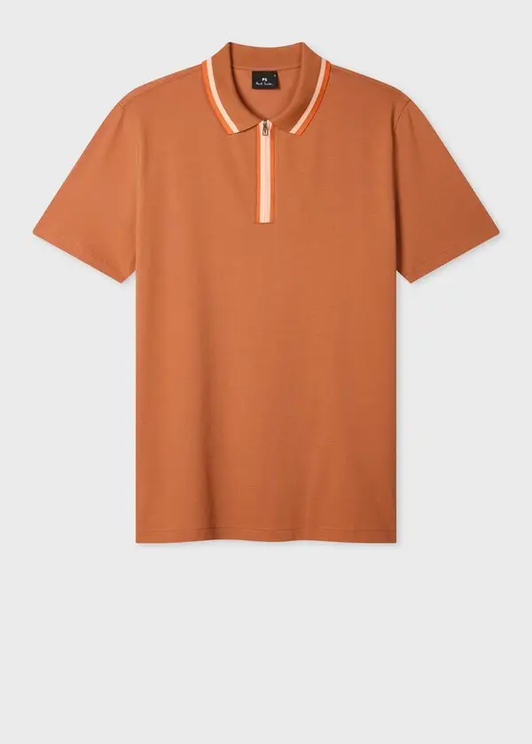 Paul Smith Rust Contrast Tipping Zip Polo Shirt