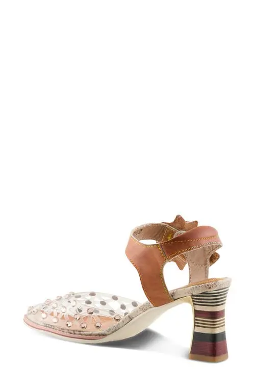 SPRING STEP SHOES Ankle Strap Sandal With Floral Appliqu - Camel Multi