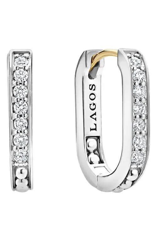 Lagos Caviar Spark Linear Diamond Hoop Earrings - Silver