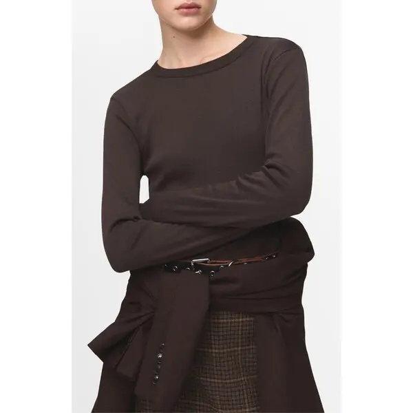Mango Long Sleeve Cotton Rib T-shirt - Brown