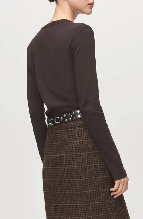 Mango Long Sleeve Cotton Rib T-shirt - Brown