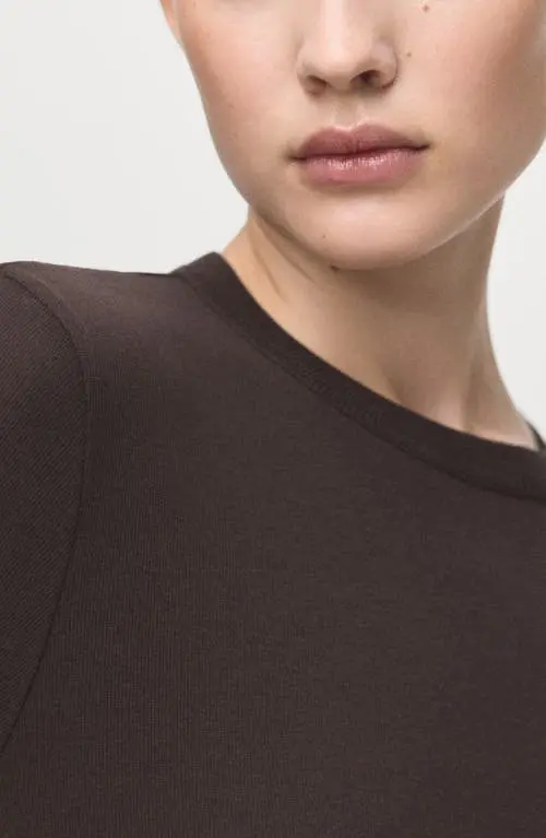 Mango Long Sleeve Cotton Rib T-shirt - Brown