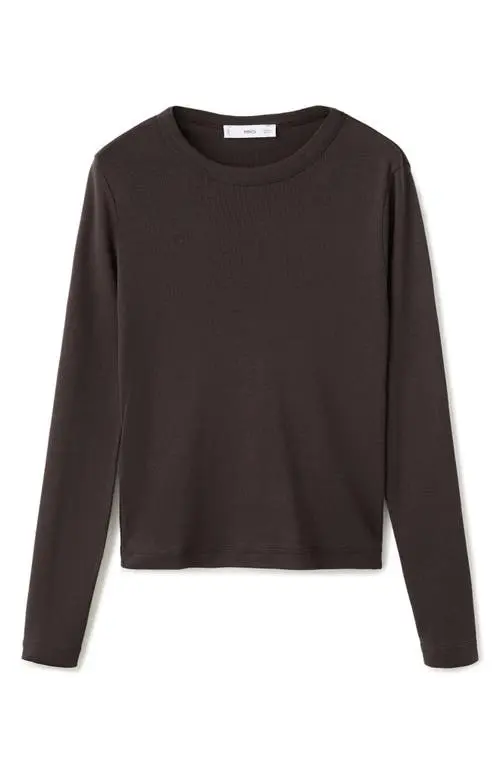 Mango Long Sleeve Cotton Rib T-shirt - Brown