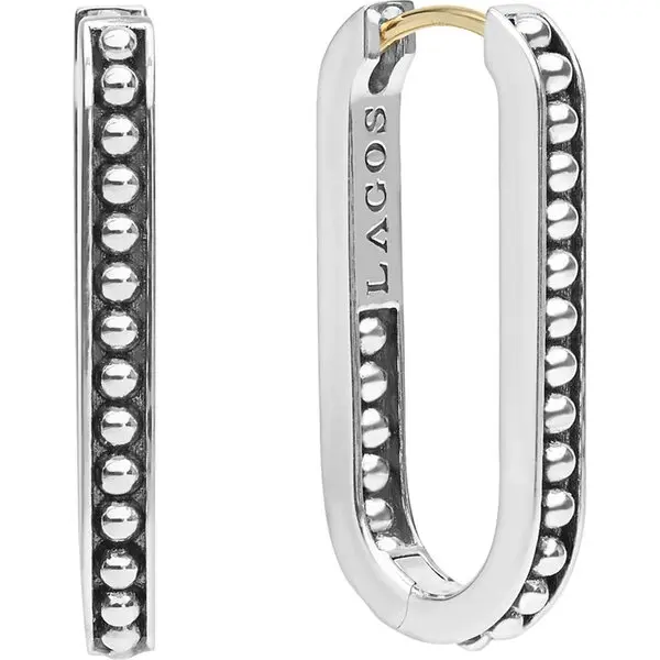 Lagos Signature Caviar Linear Hoop Earrings - Silver