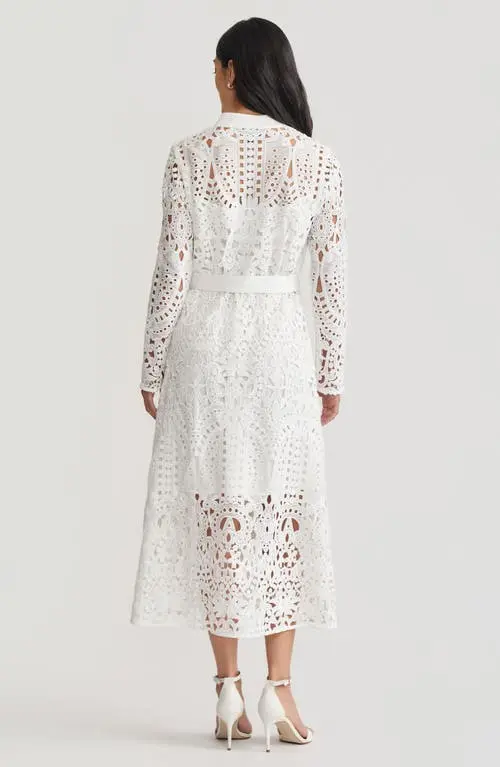 Ming Wang Fit-and-flare Lace Midi Dress With Mandarin Collar
