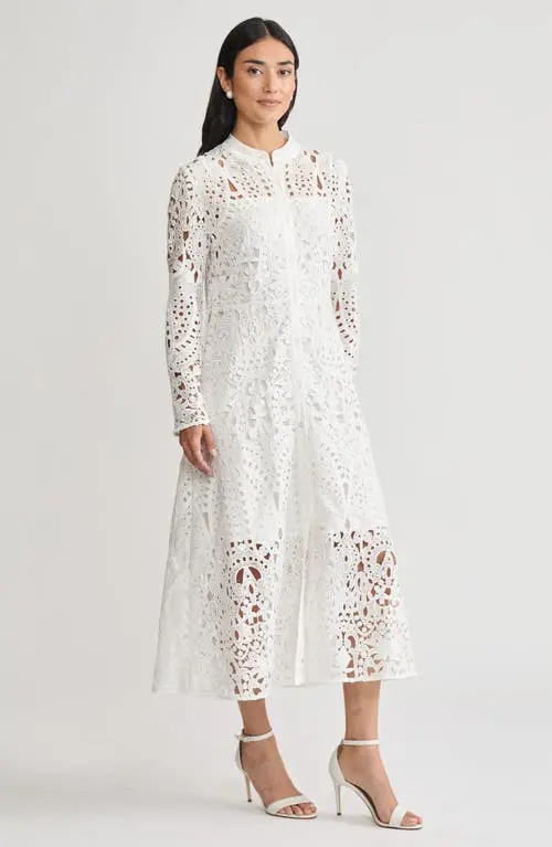 Ming Wang Fit-and-flare Lace Midi Dress With Mandarin Collar