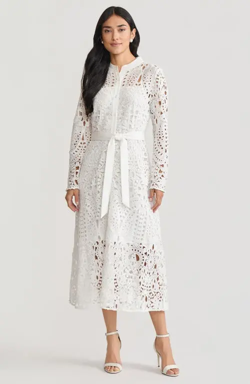 Ming Wang Fit-and-flare Lace Midi Dress With Mandarin Collar