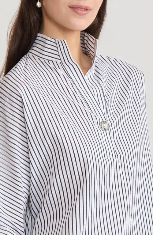 Ming Wang Pinstripe Dolman Sleeve Cotton Blouse
