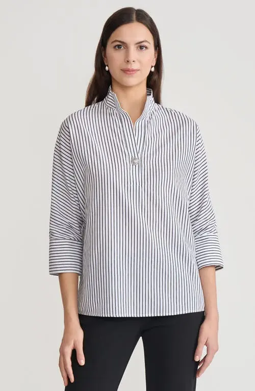 Ming Wang Pinstripe Dolman Sleeve Cotton Blouse - Black/white