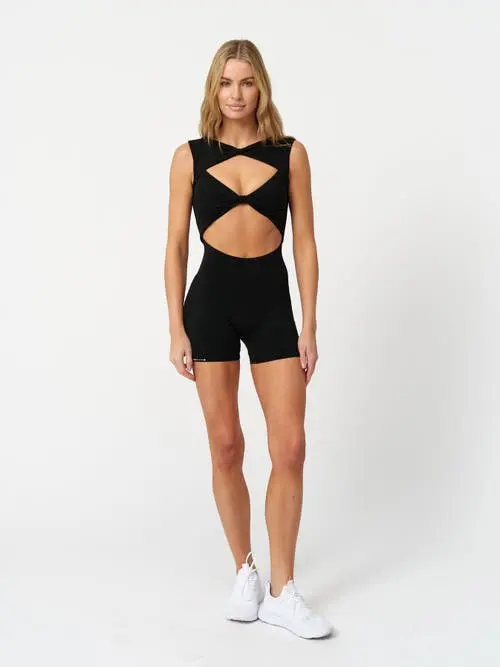 REVYVE ACTIVE Sculpting Short Jumpsuit With Cutout Detail - Black