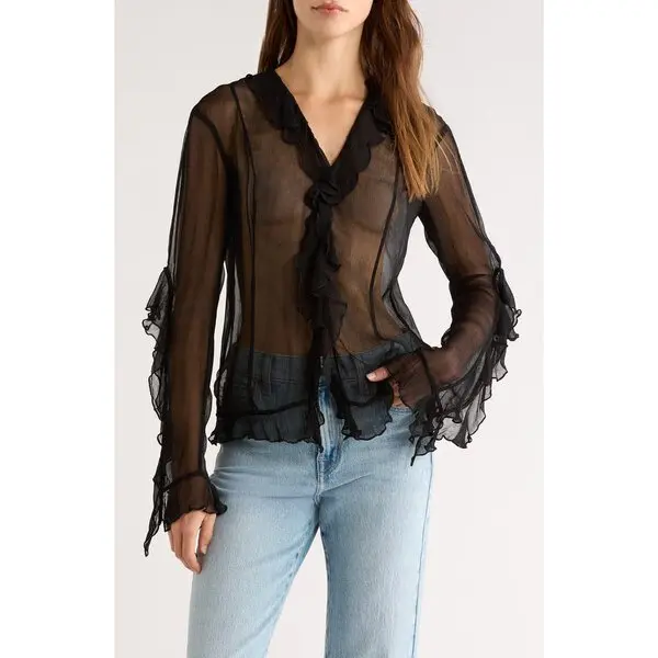 Staud Kellcy Ruffle Sleeve Top