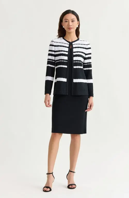Ming Wang Braided Trim Basket Weave Knit Jacket