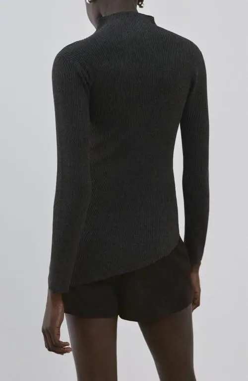 Mango Asymmetric Hem Mock Neck Sweater - Charcoal