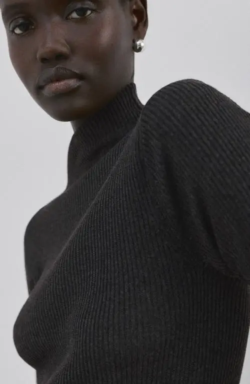 Mango Asymmetric Hem Mock Neck Sweater - Charcoal
