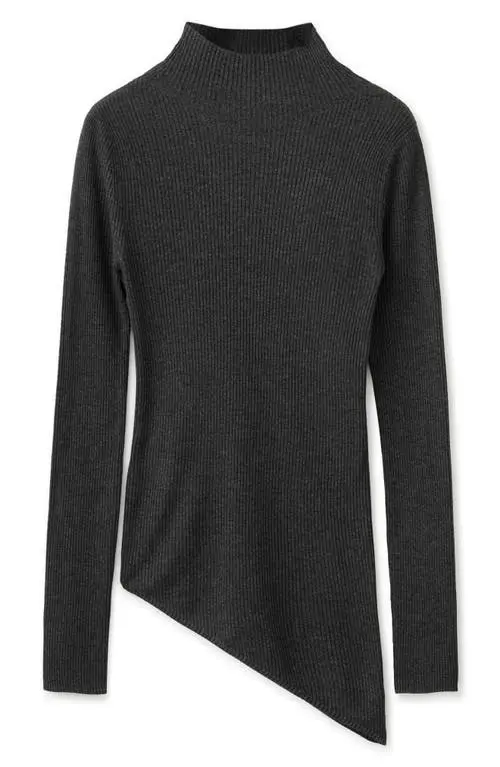 Mango Asymmetric Hem Mock Neck Sweater - Charcoal