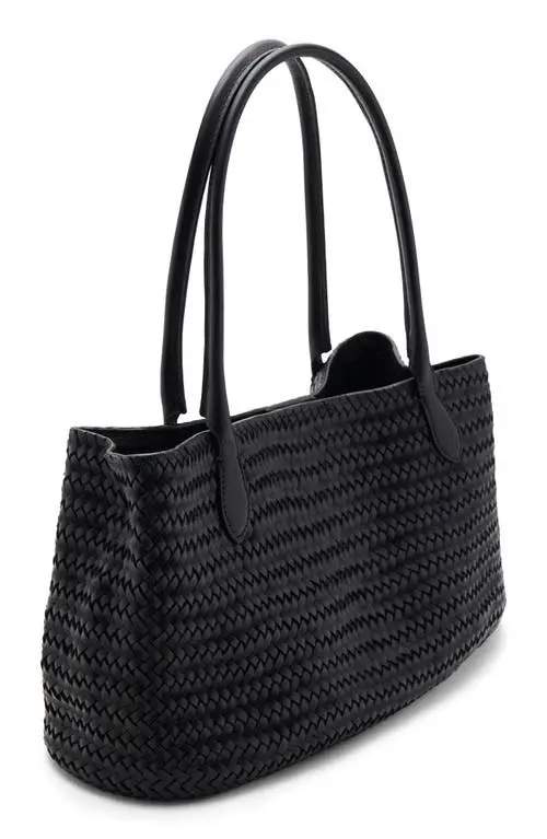 Mango Braided Leather Shoulder Bag - Black