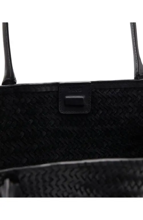 Mango Braided Leather Shoulder Bag - Black
