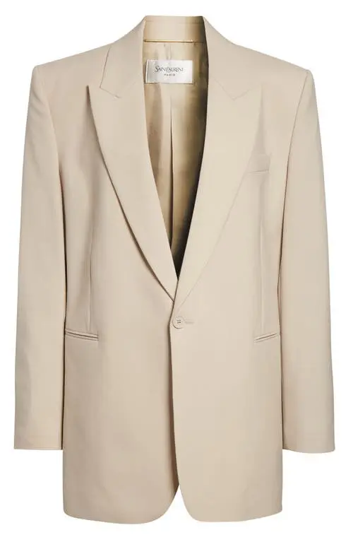 Saint Laurent One-button Wool Gabardine Blazer - Beige