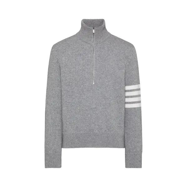 Thom Browne Jersey Stitch Funnel Neck Half Zip