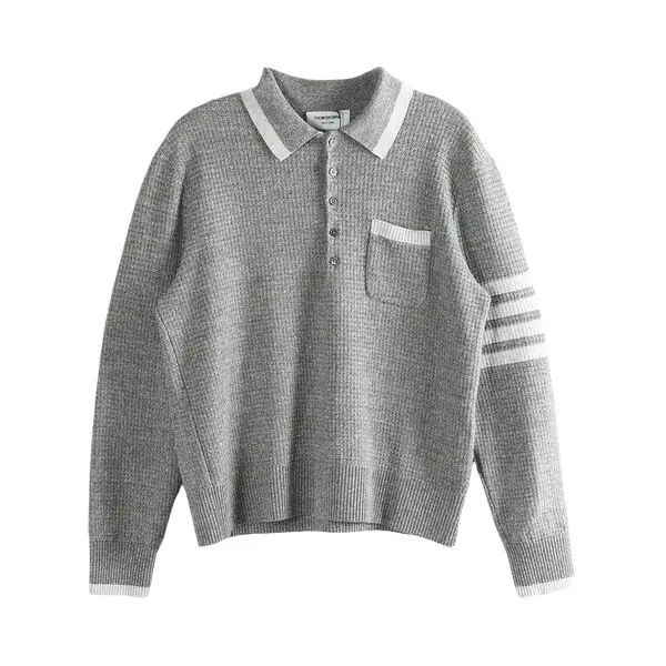 Thom Browne 4 Bar Stripe Relaxed Fit Long-sleeve Polo - Grey