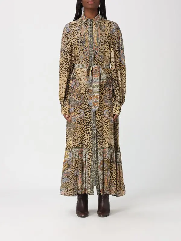 Etro Silk Maxi Dress With Animal And Paisley Print - Green