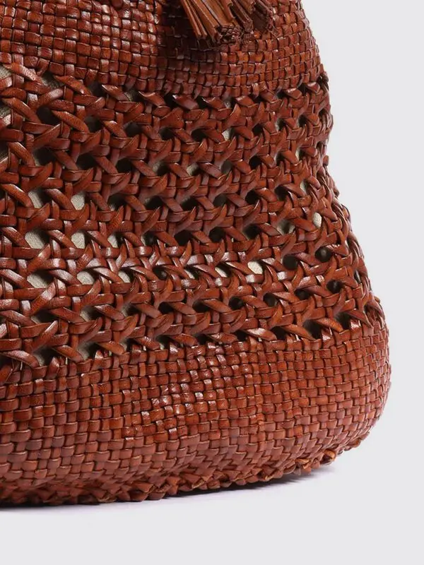 Dragon Diffusion Woven Leather Bucket Bag - Camel
