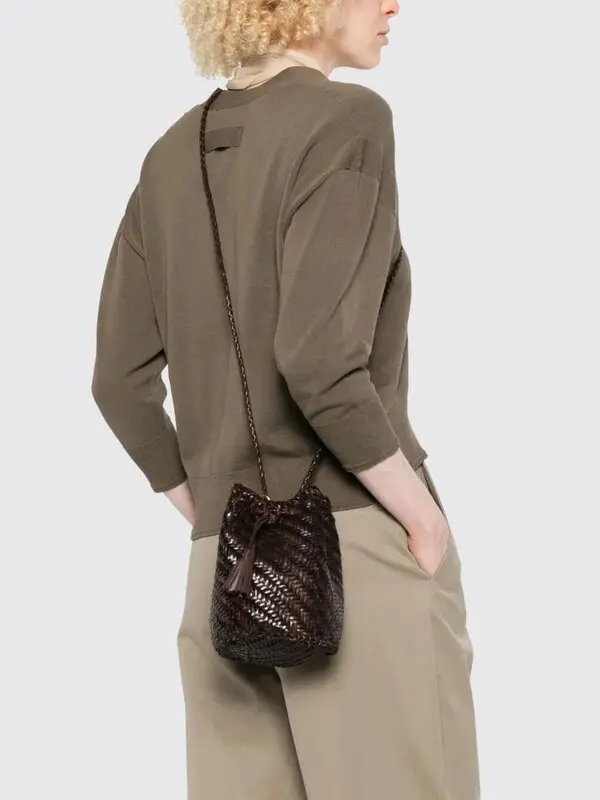 Dragon Diffusion Woven Bucket Bag With Tassel Accent - Brown
