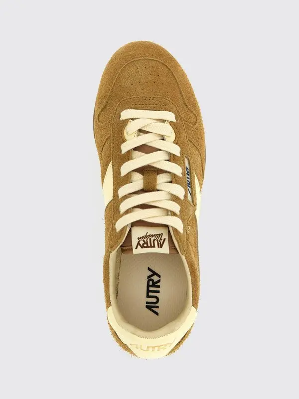 AUTRY Windspin Leather And Laminated Leather Lace-up Sneakers With Carved Logo - Camel