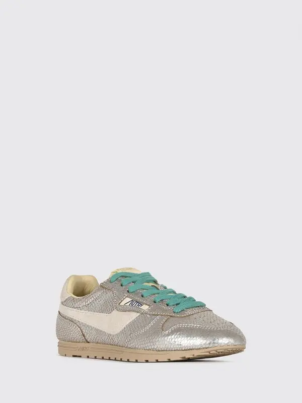 AUTRY Windspin Leather And Laminated Leather Lace-up Sneakers With Carved Logo - Silver