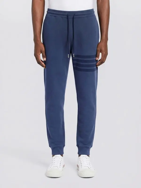 Thom Browne Sweatpants With Signature Stripes - Navy