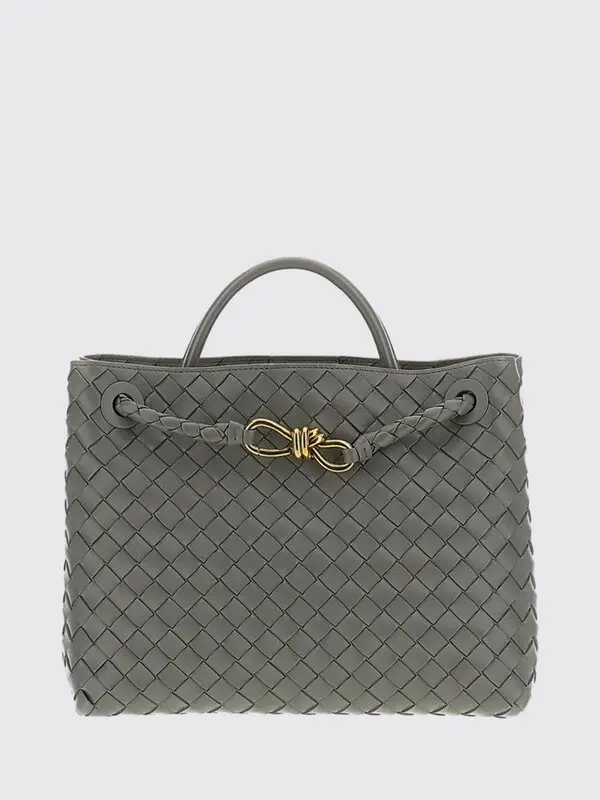 Bottega Veneta Woven Handbag With Gold Tone Detail - Grey