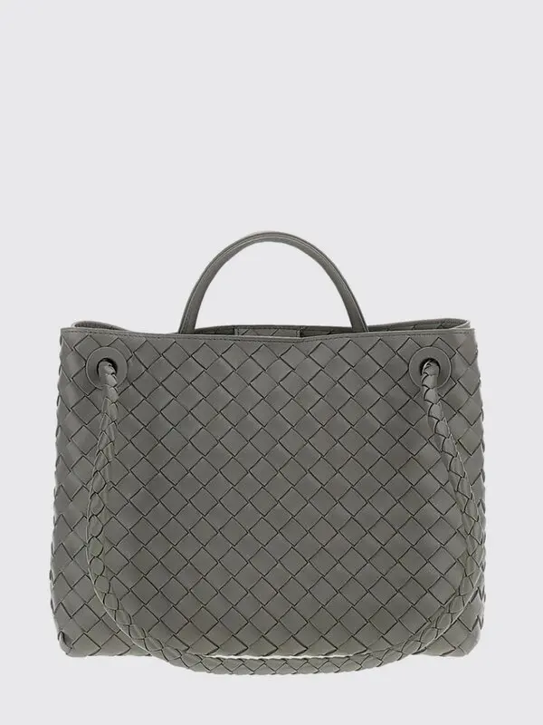 Bottega Veneta Woven Handbag With Gold Tone Detail - Grey