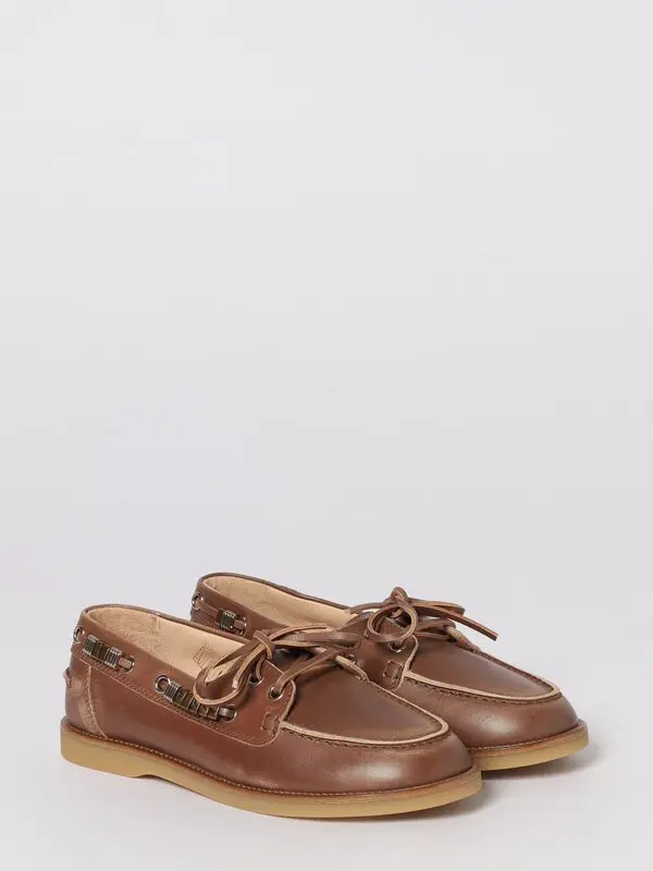 Pinko Leather Loafers With Embellishments - Brown