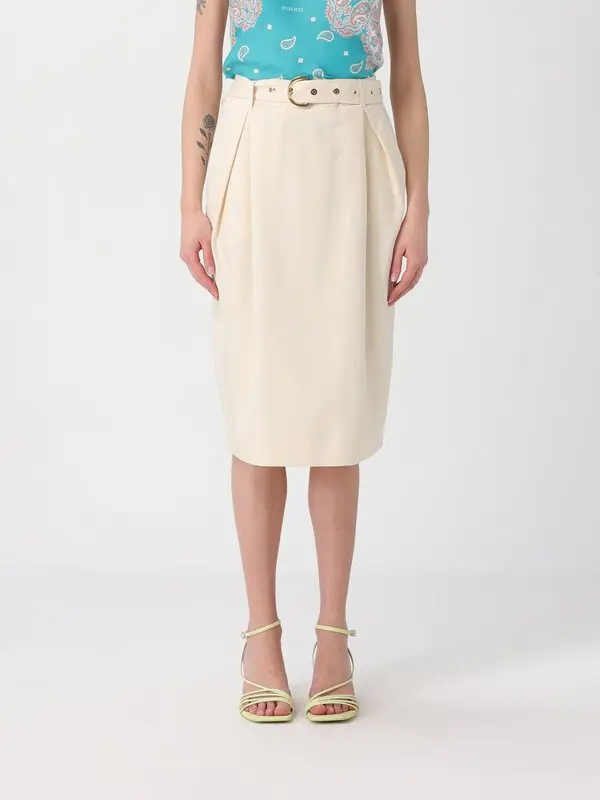 Pinko Belted Pleated Knee-length Skirt - White