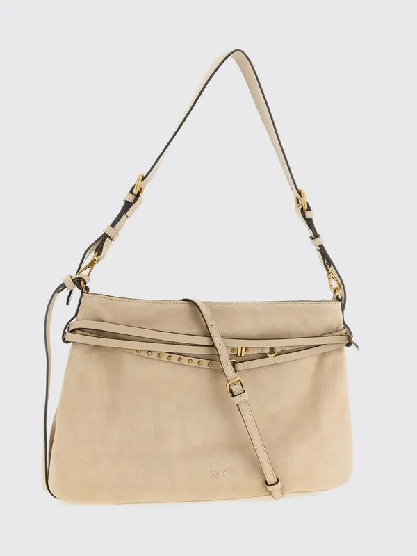 Pinko Suede Shoulder Bag With Micro Studs - Beige