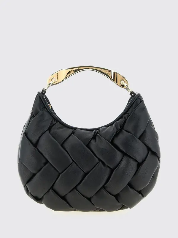 TWINSET Woven Faux Leather Hobo Bag With Metal Handle - Black
