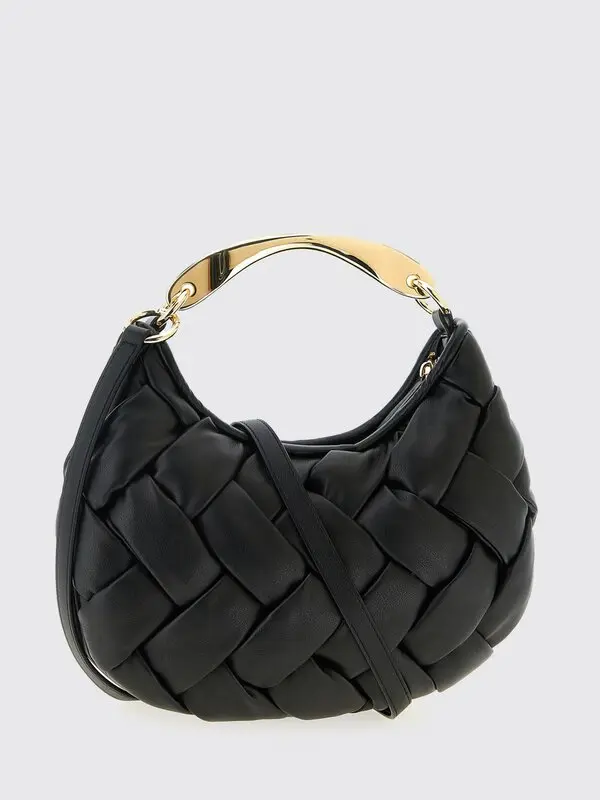 TWINSET Woven Faux Leather Hobo Bag With Metal Handle - Black
