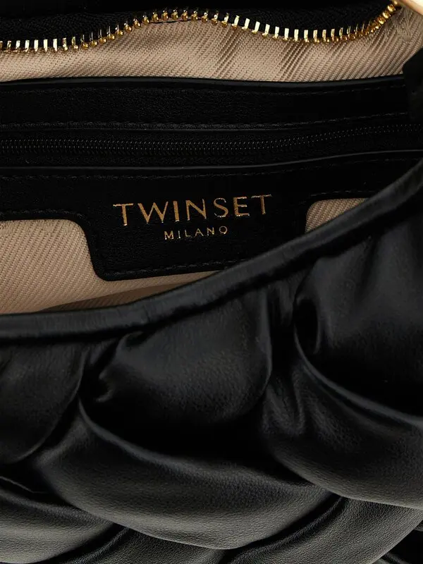 TWINSET Woven Faux Leather Hobo Bag With Metal Handle - Black