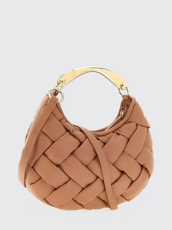 TWINSET Woven Faux Leather Hobo Bag With Metal Handle - Coffee