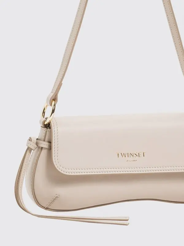 TWINSET Smooth Cowhide Leather Shoulder Bag - Sand