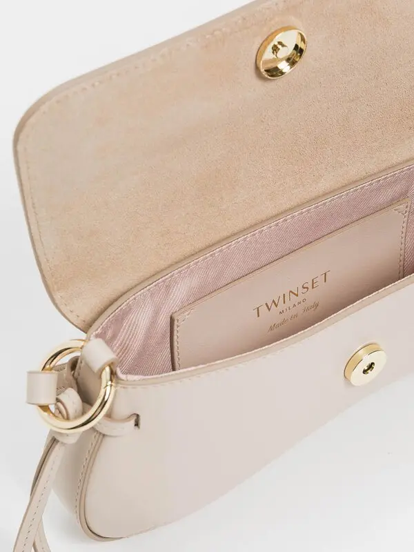 TWINSET Smooth Cowhide Leather Shoulder Bag - Sand